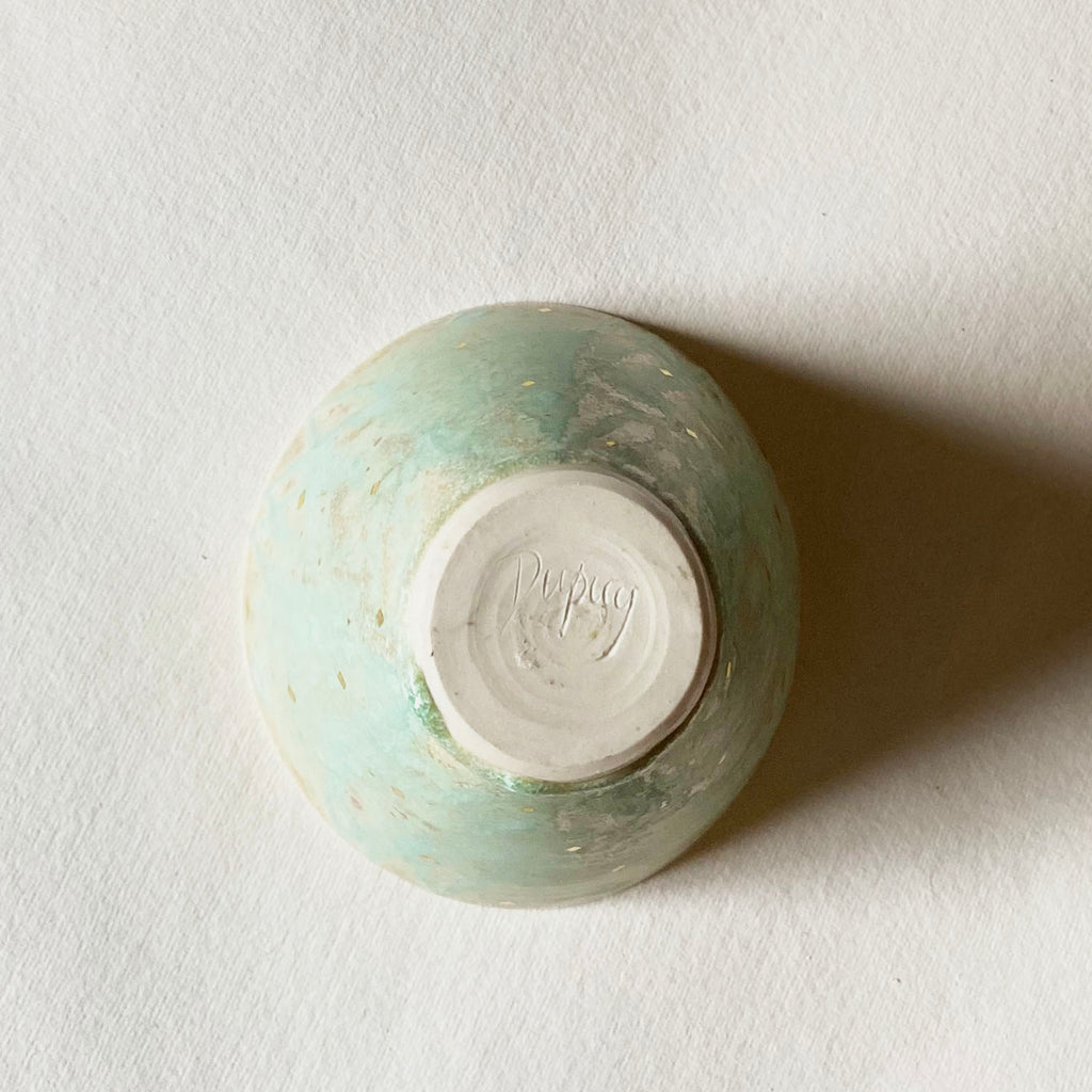 Ceramic Vase in Beige and Soft Turquoise with Gold Leaf Highlights ...